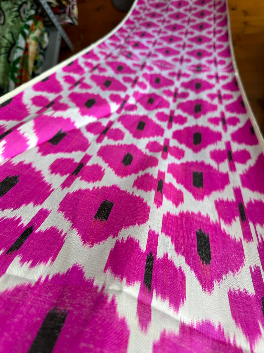 Glossy Hot Pink Tiny Diamonds Silk Ikat Fabric | Fuchsia Pink Small ...