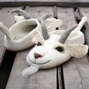Goat Exclusive Slippers, Farm Animals, Custom Handmade Felt Wool Flat ...