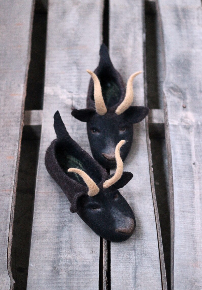 Black Goat Premium Slippers Farm Animals Custom Handmade - Etsy