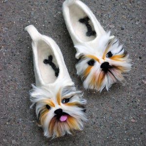 Premium Yellow York Terrier Custom Dog Slippers, Felted Yorkshire ...