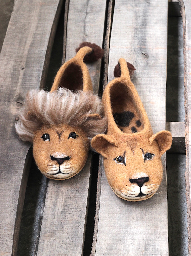 Lion and Lioness Slippers King of Animals Custom Handmade - Etsy