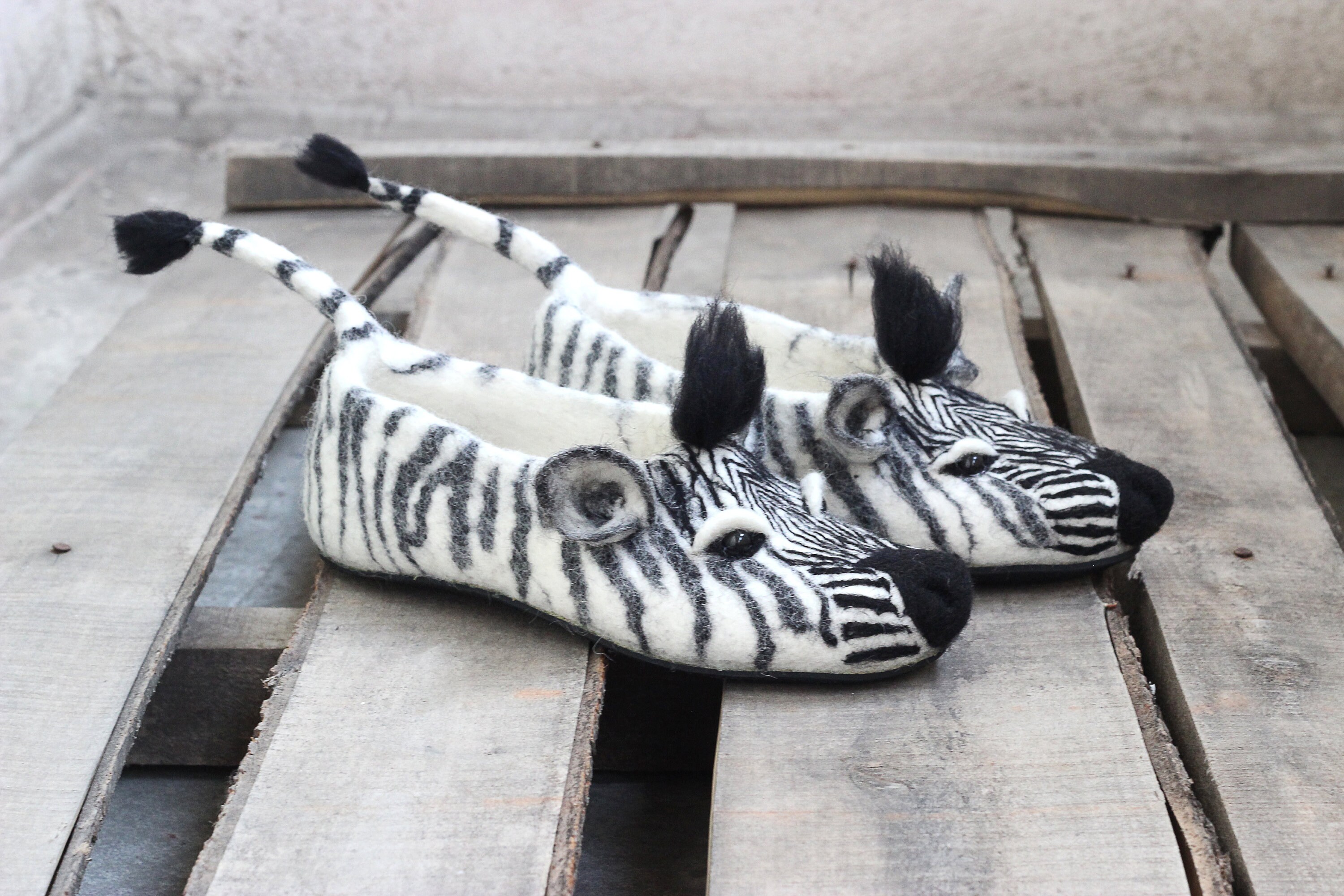 Zebra Exclusive Slippers Zebras Custom Handmade Felt Wool - Etsy