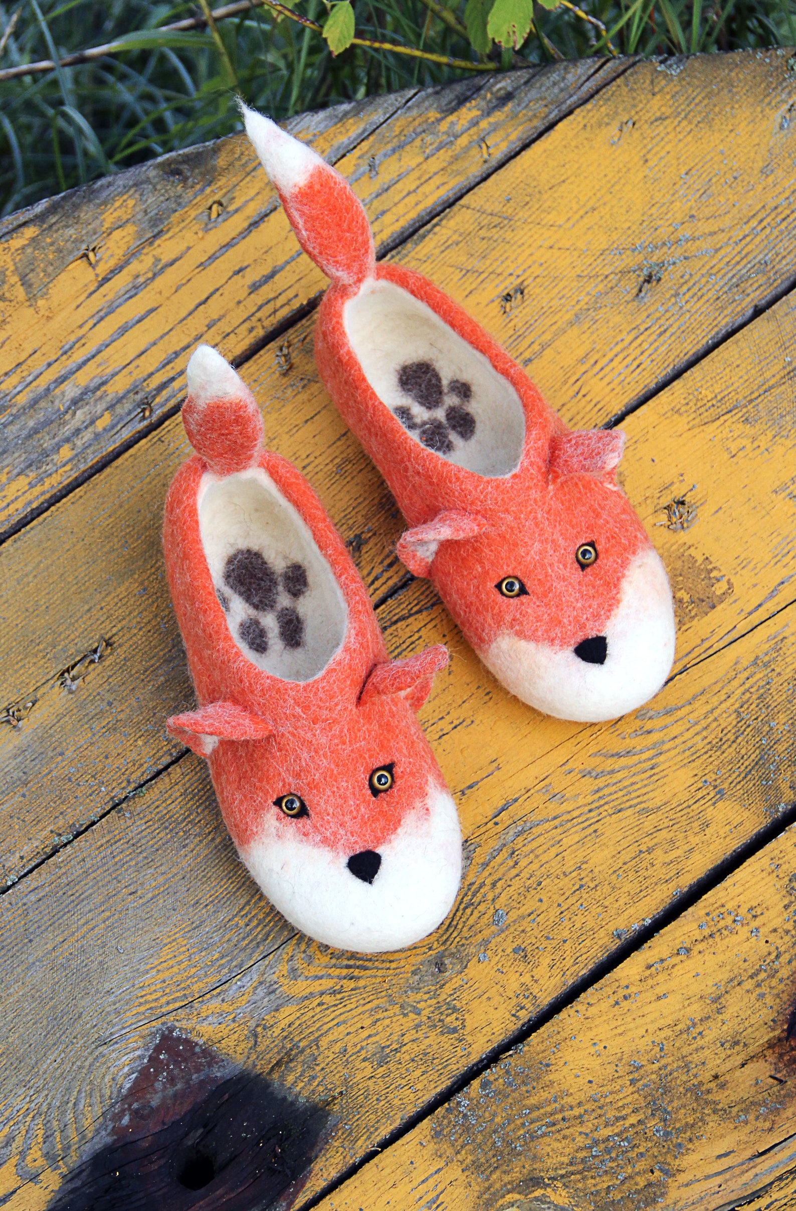 Red Fox Slippers Handmade Eco Wool Flat Shoes/toy Natural | Etsy