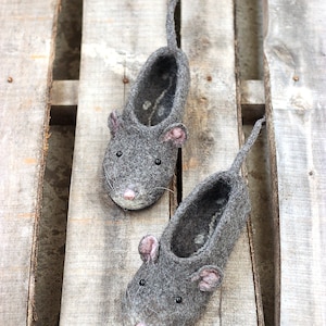 Mouse Woman Slippers, Custom Gray Mice, Rat, Felted, Personalized ...
