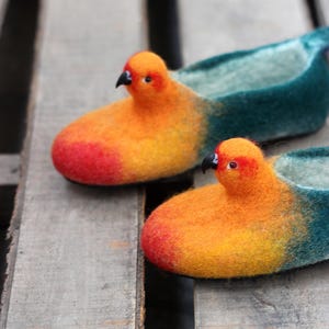 Green Parakeet Slippers, Orange Conure Wool Flat Shoes, Aratinga ...