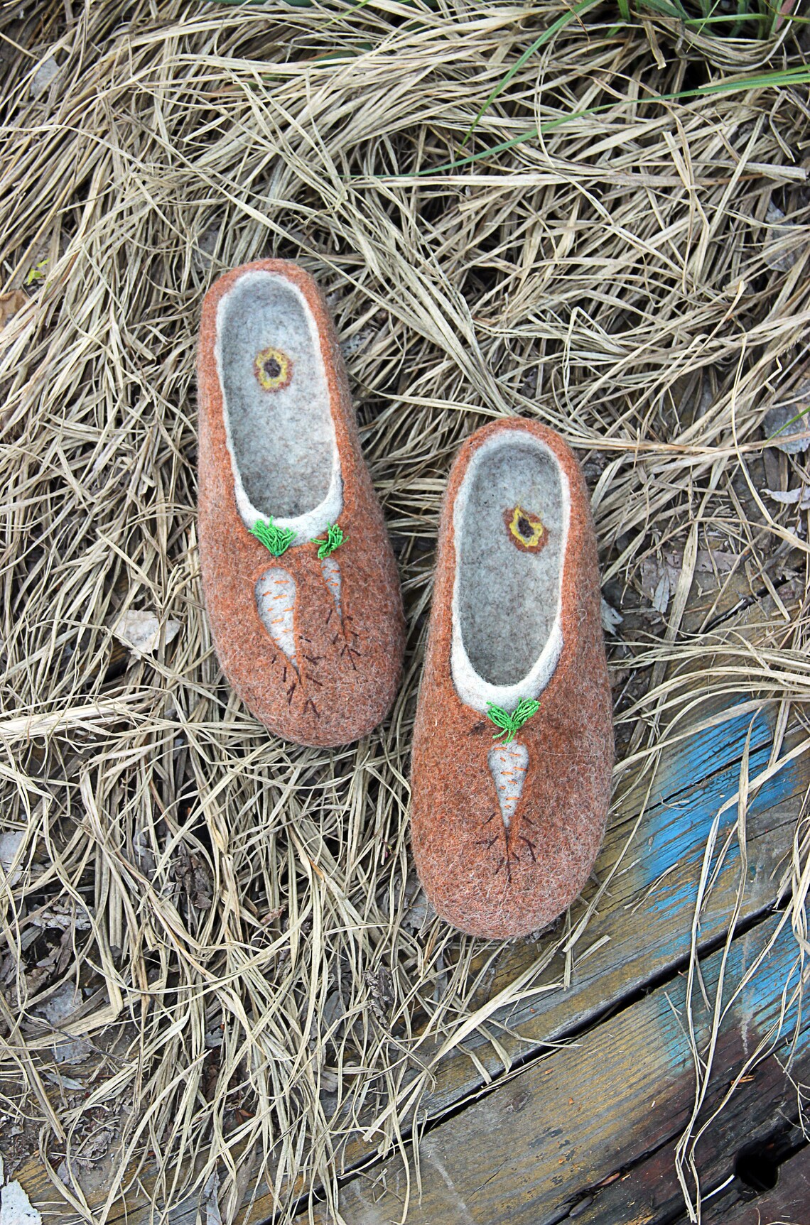 Vegan Carrot Wool Felted Slippers Personalized Custom Wool - Etsy