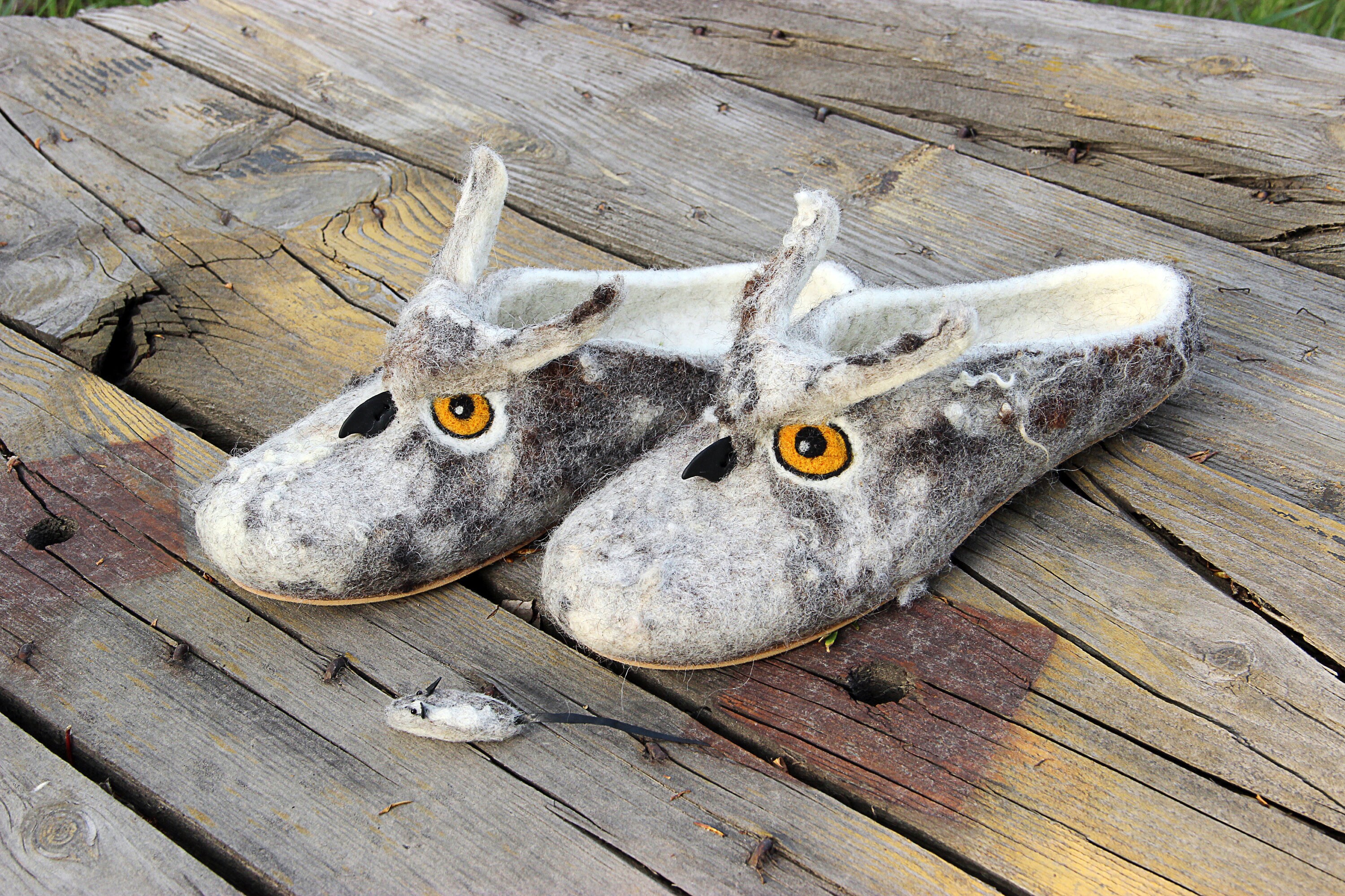 Owls Slippers Handmade Eco Wool Flat Shoes/toy Natural - Etsy