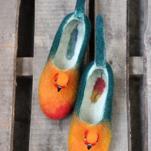 Green Parakeet Slippers, Orange Conure Wool Flat Shoes, Aratinga ...