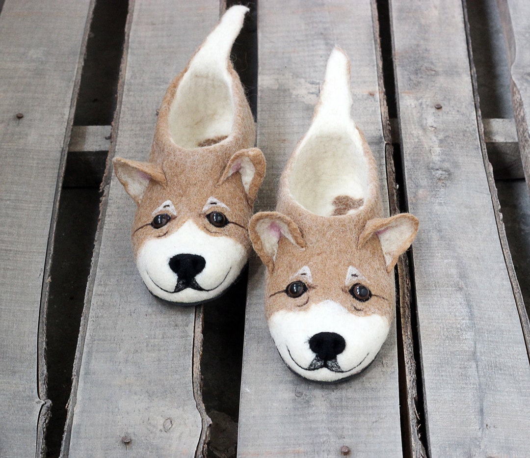 Premium Welsh Corgi Dog Slippers, Handmade Wool Shoes Toy, Corgi Dogs ...