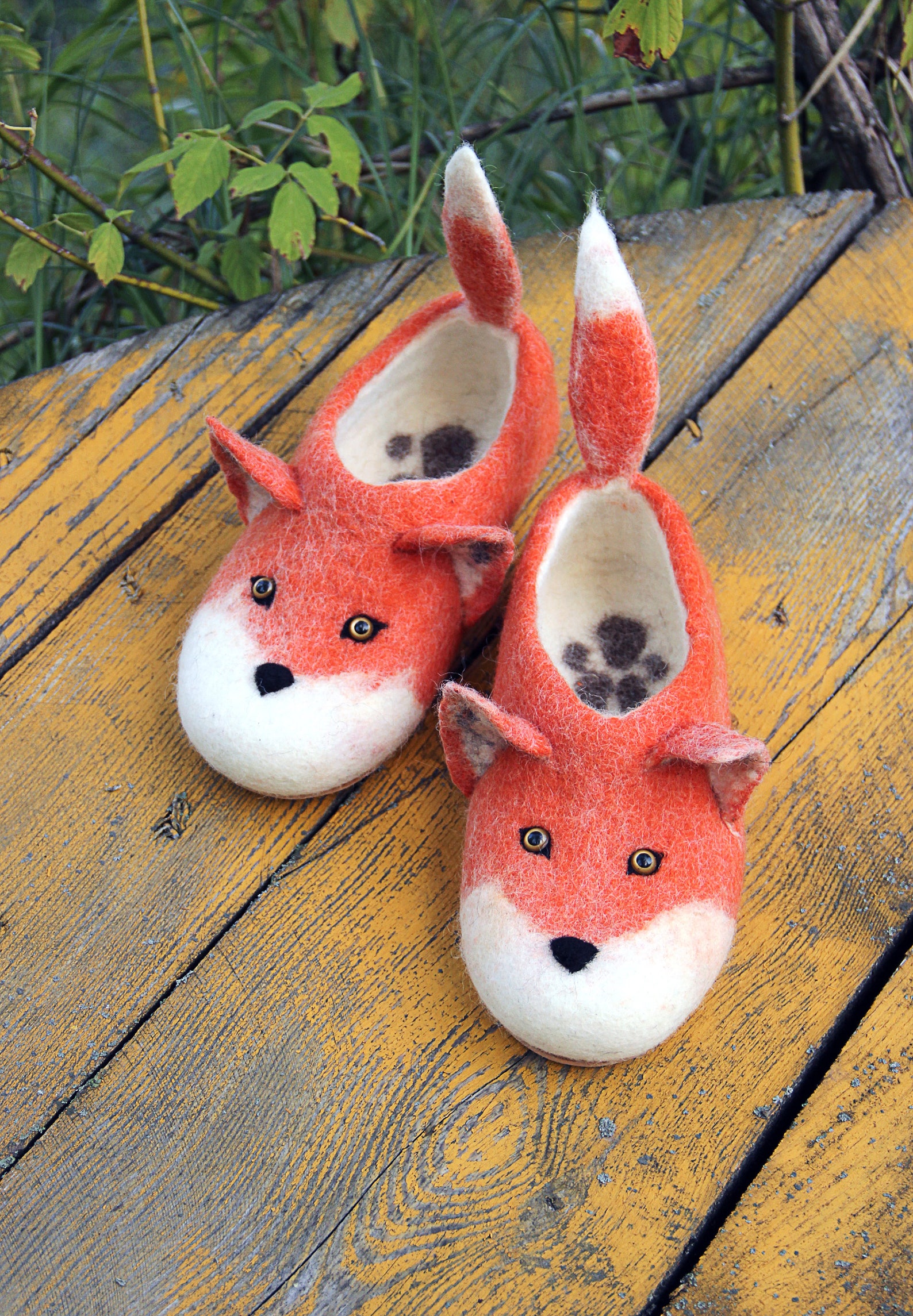 Red Fox Slippers Handmade Eco Wool Flat Shoes/toy Natural | Etsy