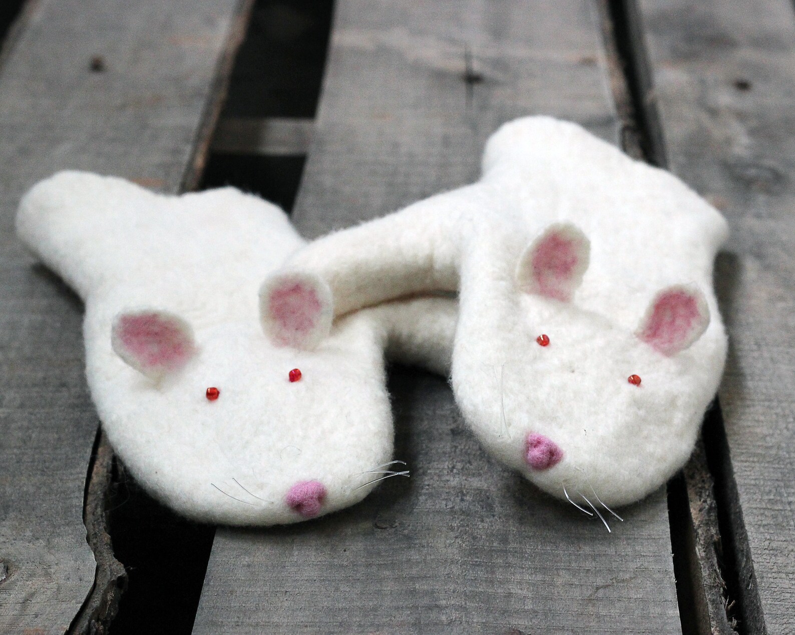 White rat felted mittens mouse natural felted wool women | Etsy