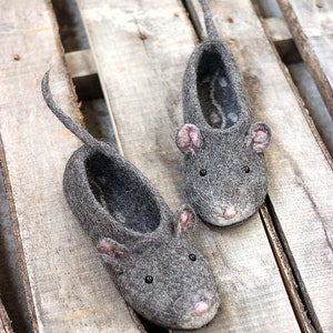 Mouse Woman Slippers, Custom Gray Mice, Rat, Felted, Personalized ...