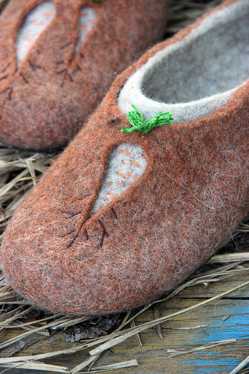 Vegan Carrot Wool Felted Slippers Personalized Custom Wool - Etsy