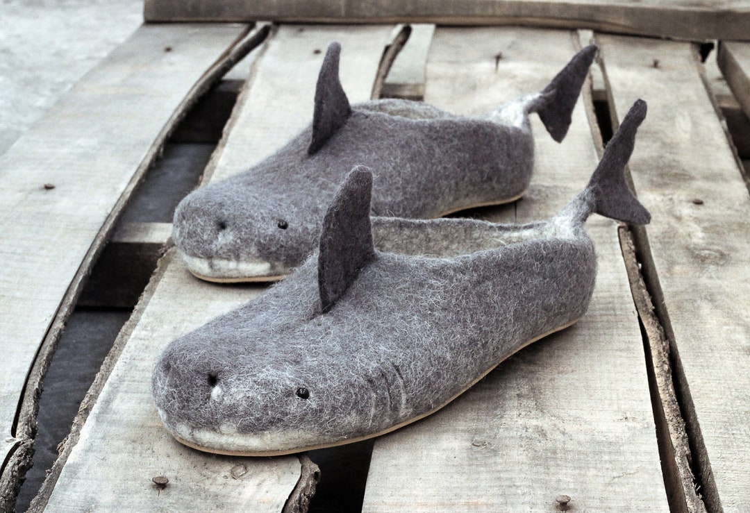 White Shark Slippers, Handmade Custom Wool Felted Shoes, Sea Predators ...