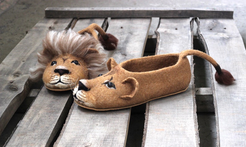 Lion and Lioness Slippers King of Animals Custom Handmade - Etsy