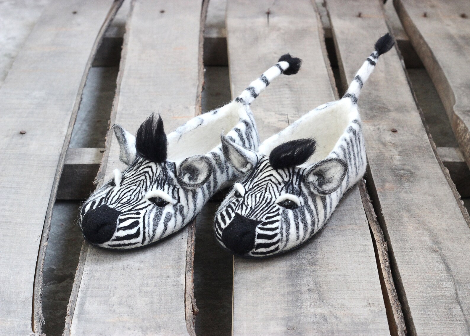 Zebra Exclusive Slippers Zebras Custom Handmade Felt Wool - Etsy