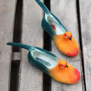 Green Parakeet Slippers, Orange Conure Wool Flat Shoes, Aratinga ...