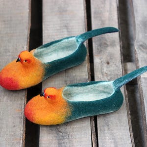 Orange Parakeet Wool Felted Slippers - Etsy