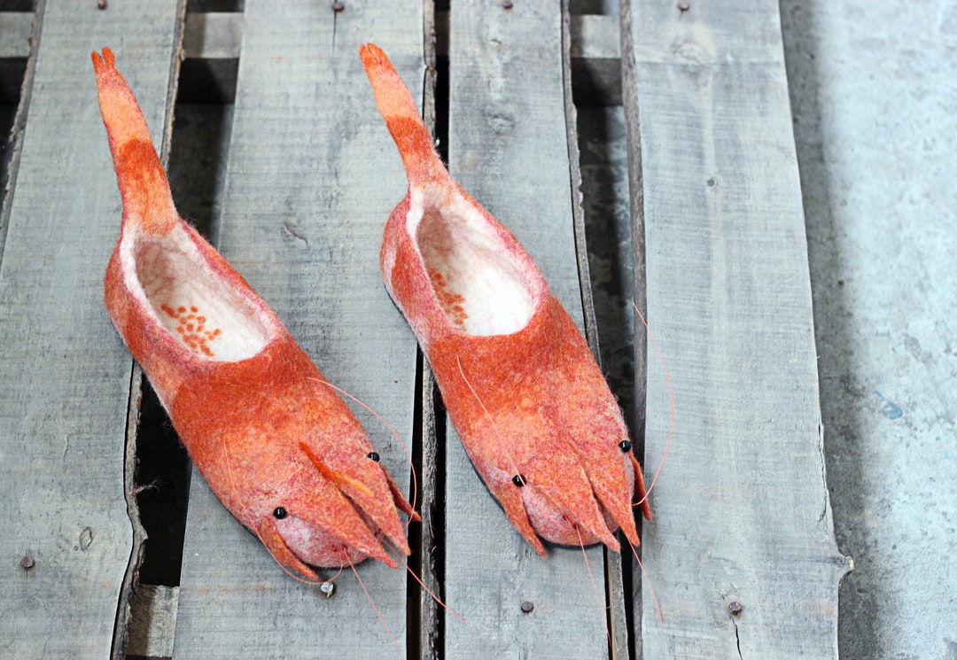 Shrimp Handmade Wool Felted Slippers - Etsy