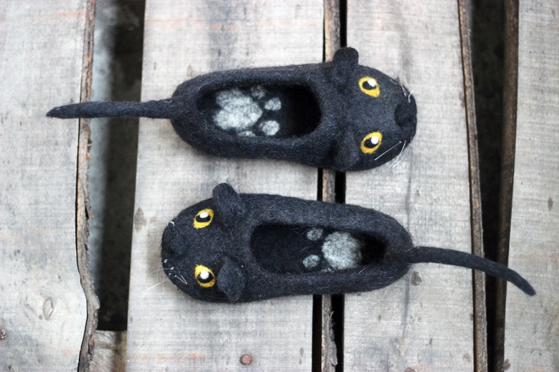 Black Kitten Slippers Bombay Kitty Cats Personalized | Etsy