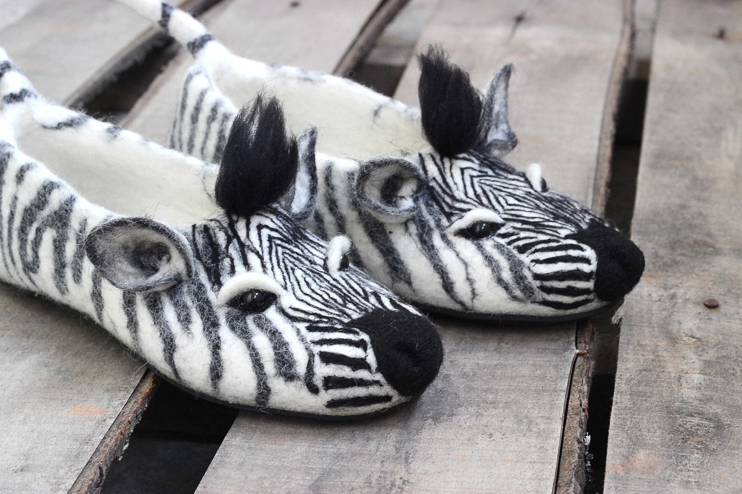 Zebra Exclusive Slippers Zebras Custom Handmade Felt Wool | Etsy