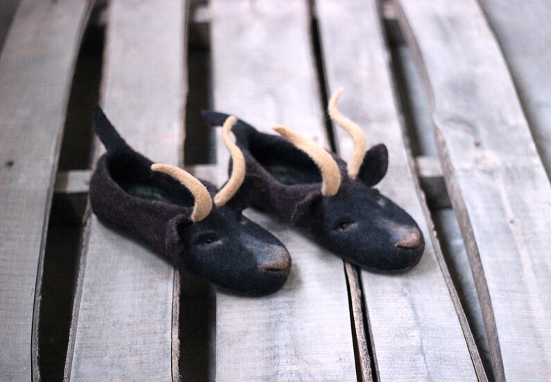Black Goat Premium Slippers Farm Animals Custom Handmade - Etsy