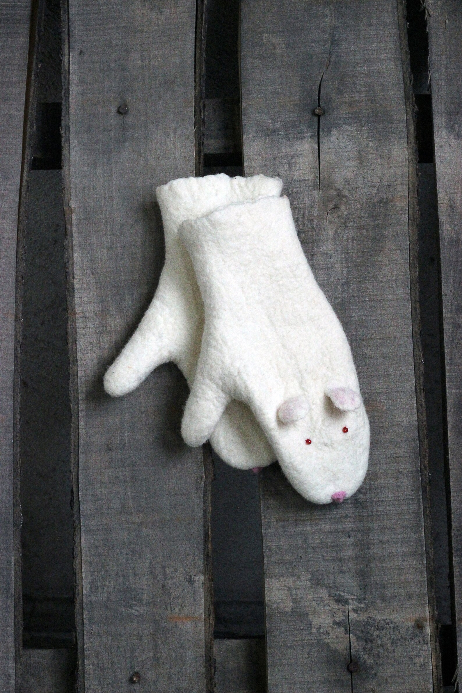 White rat felted mittens mouse natural felted wool women | Etsy