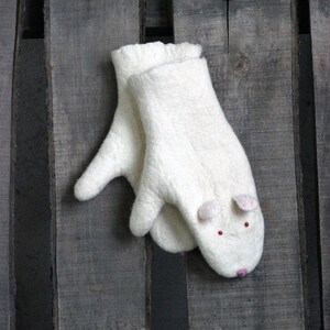White Rat Felted Mittens Mouse Natural Felted Wool Women - Etsy