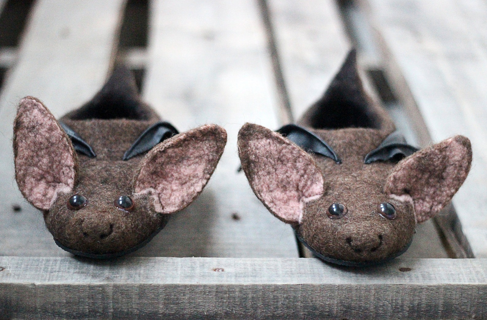 Bat Handmade Wool Felted Flat Slippers - Etsy