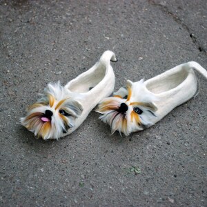 Premium Yellow York Terrier Custom Dog Slippers, Felted Yorkshire ...