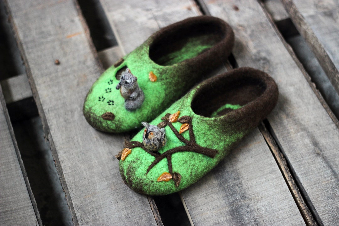 Handmade Slippers With Mini Animals Figures, Custom Personalized, Wool ...