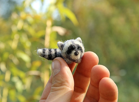 Miniature raccoon wool felted dollhouse animal mini toy. | Etsy