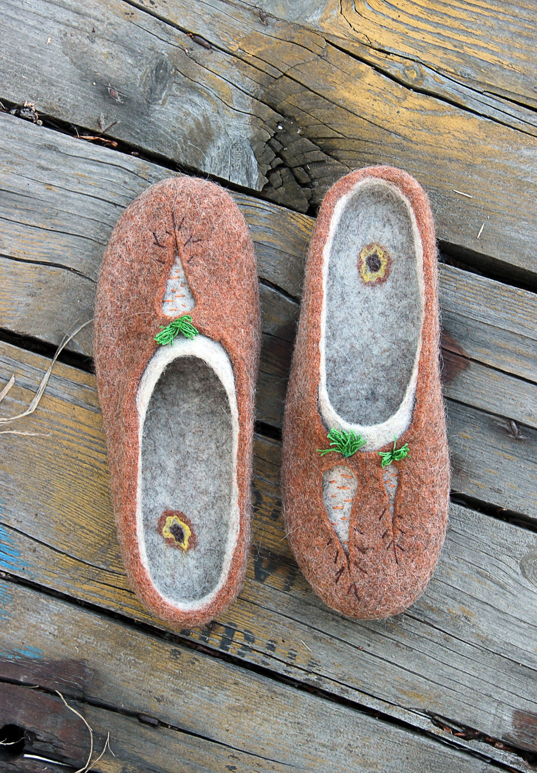 Vegan Carrot Wool Felted Slippers, Personalized, Custom Wool Shoes ...