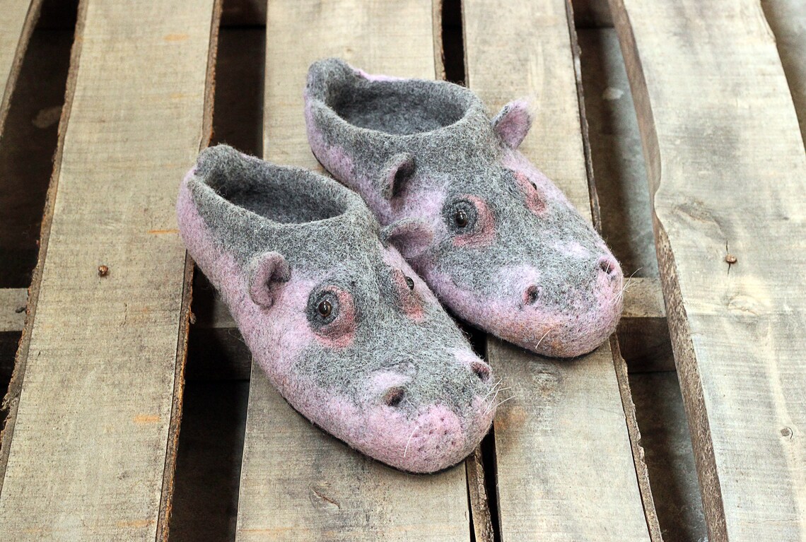 Hippopotamus Exclusive Felted Slippers Hippo Eco Shoes - Etsy