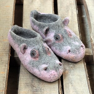 Hippopotamus Exclusive Felted Slippers, Hippo Eco Shoes, Custom ...