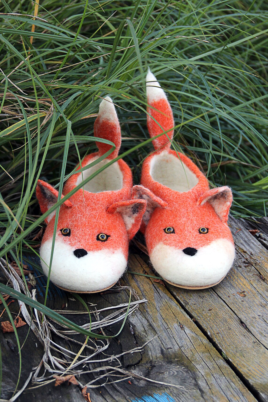 Red Fox Slippers Handmade Eco Wool Flat Shoes/toy Natural | Etsy