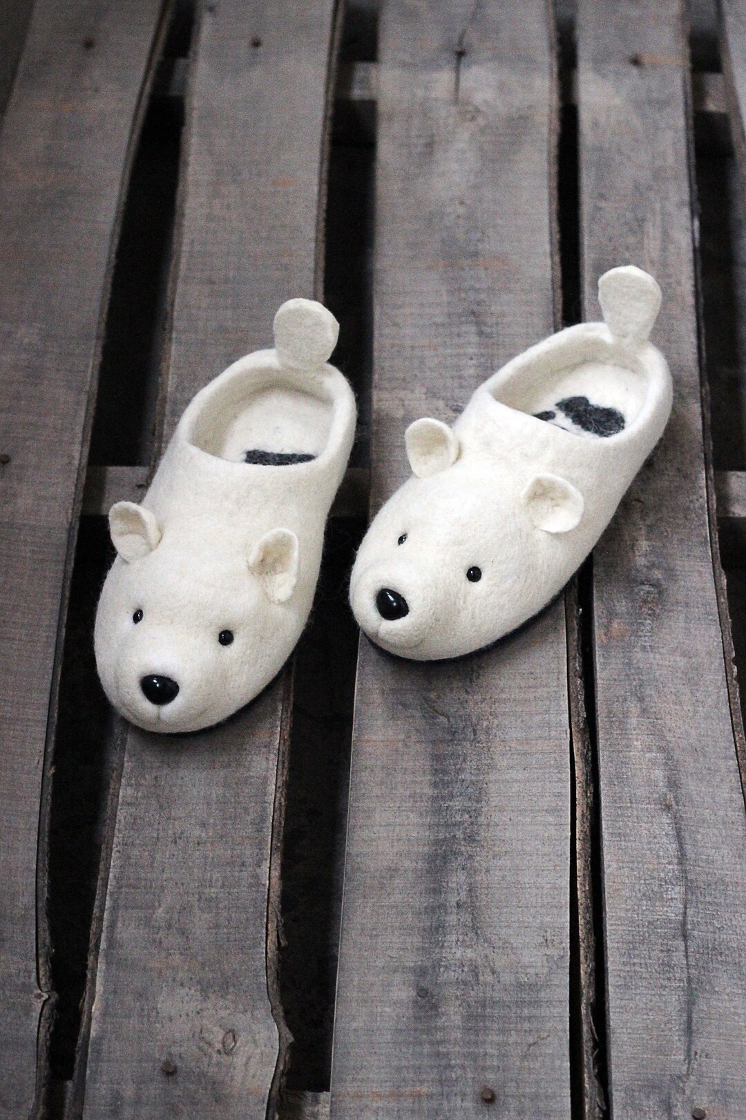 Polar Bear Unisex Slippers, White Arctic Bear Snow Handmade Eco Wool ...