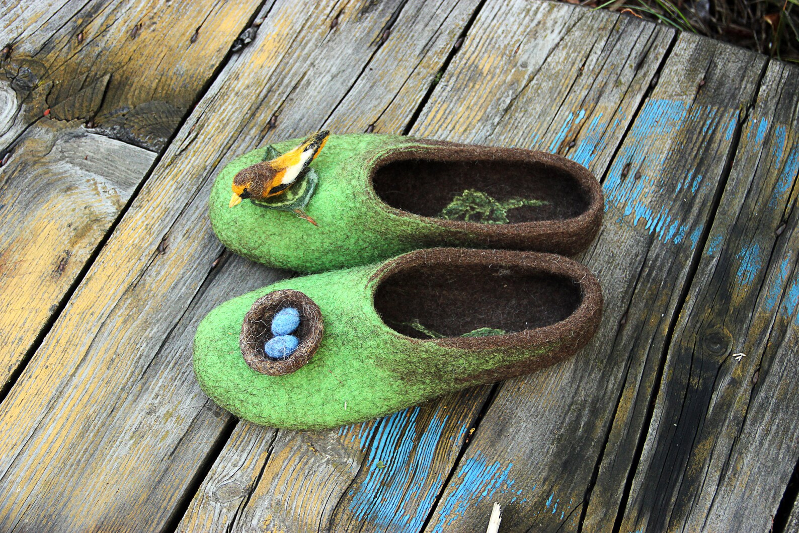 Wool Felted Slippers Bird and Nest With Eggs Custom Shoes - Etsy UK