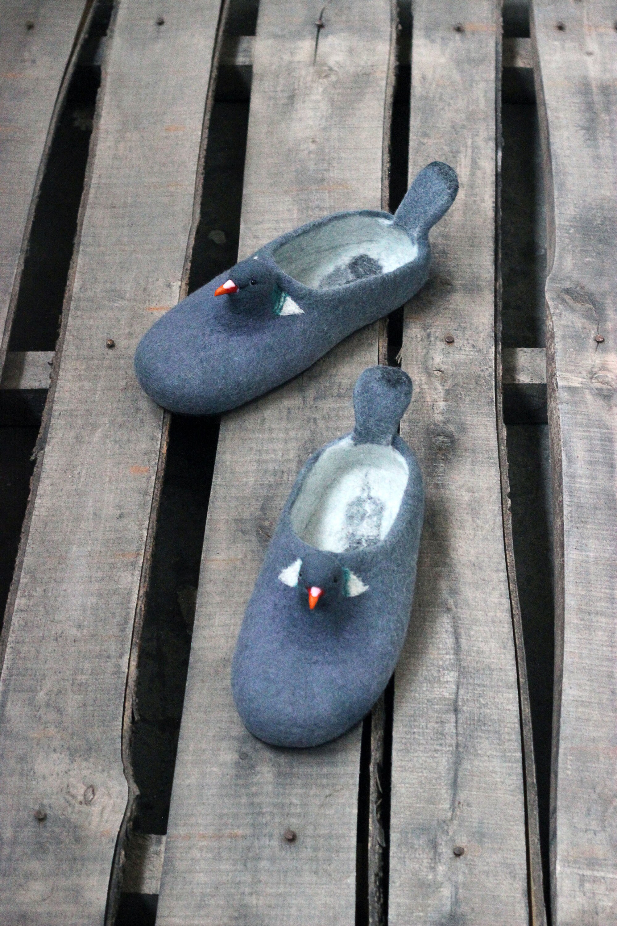 Wild Pigeon Handade Wool Felted Slippers - Etsy UK