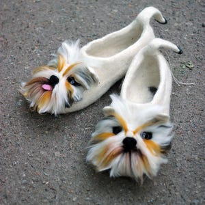 Premium Yellow York Terrier Custom Dog Slippers, Felted Yorkshire ...