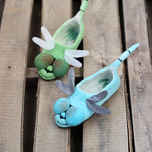 Dragonfly Premium Slippers, Wool Flat Shoes, Natural, Felting, Felted ...