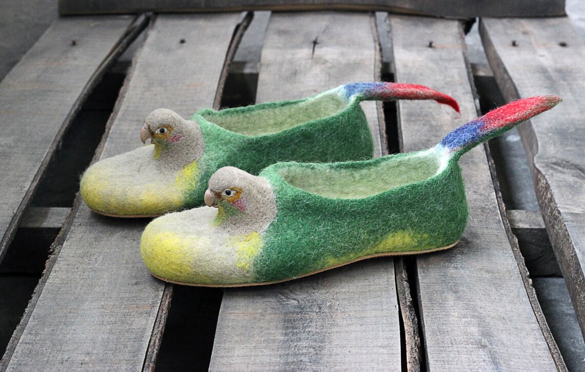 Conure bird custom slippers eco wool flat shoes natural | Etsy