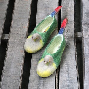 Conure Bird Custom Slippers, Eco Wool Flat Shoes, Natural, Felting ...