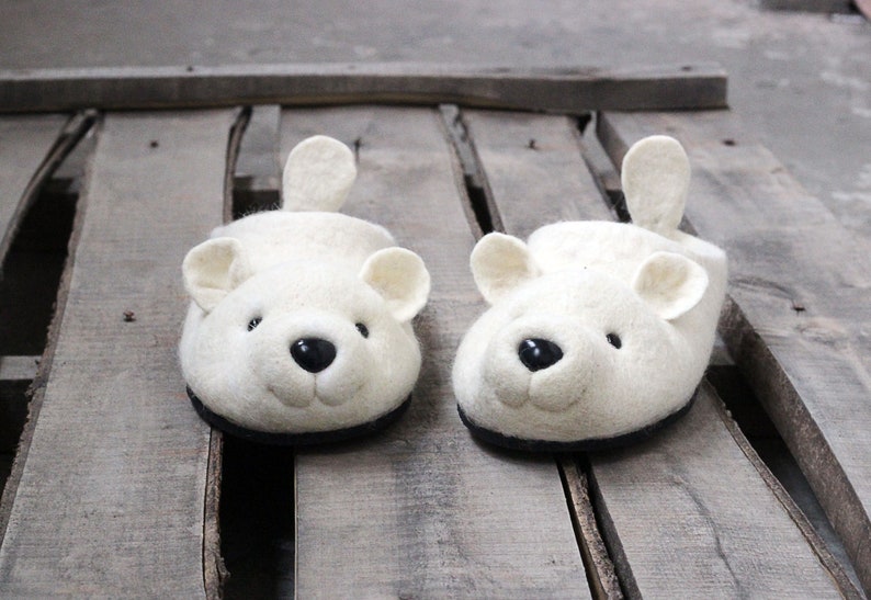 Polar Bear Unisex Slippers White Arctic Bear Snow Handmade | Etsy