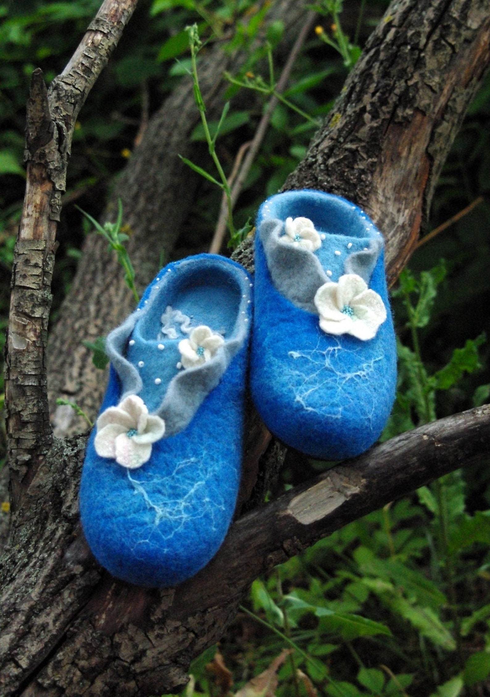 Felted Blue Wool Slippers Personalized Felter Shoes Womens - Etsy