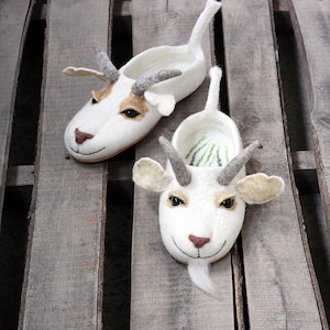 Goat Exclusive Slippers, Farm Animals, Custom Handmade Felt Wool Flat ...