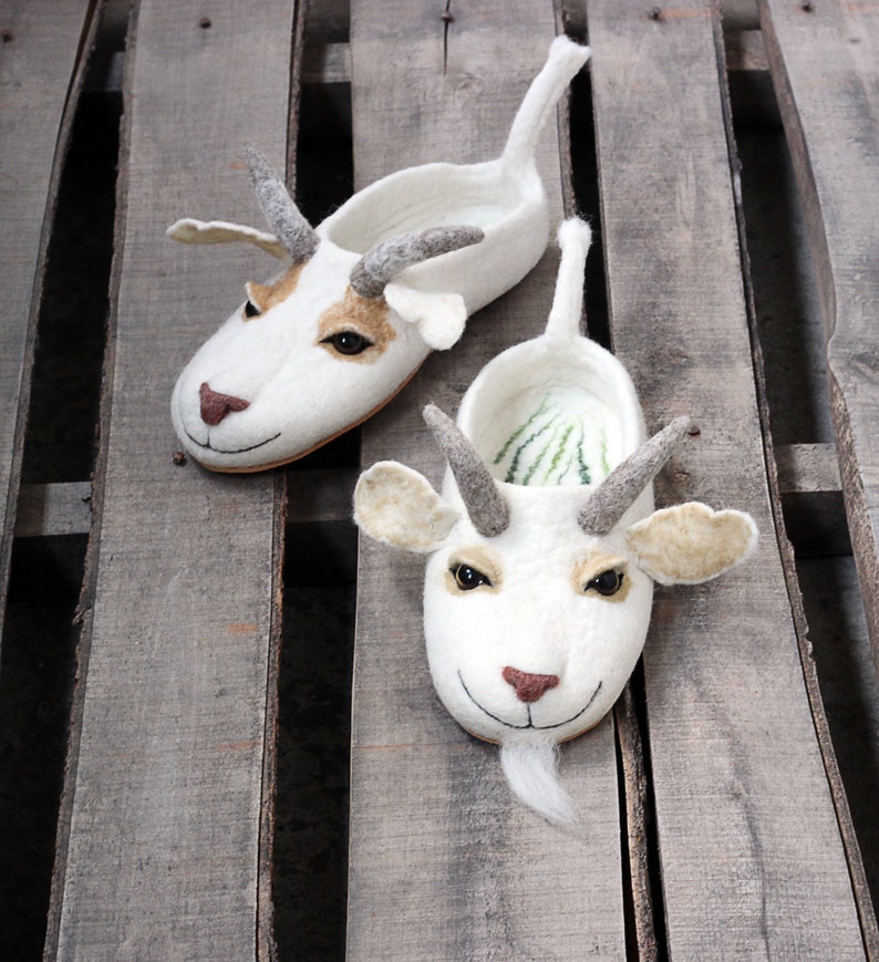 Goat exclusive slippers farm animals custom handmade felt | Etsy