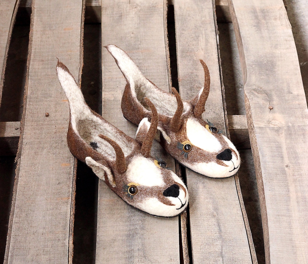 Wild Goat Premium Custom Slippers, Farm Animals, Handmade Felt Wool ...