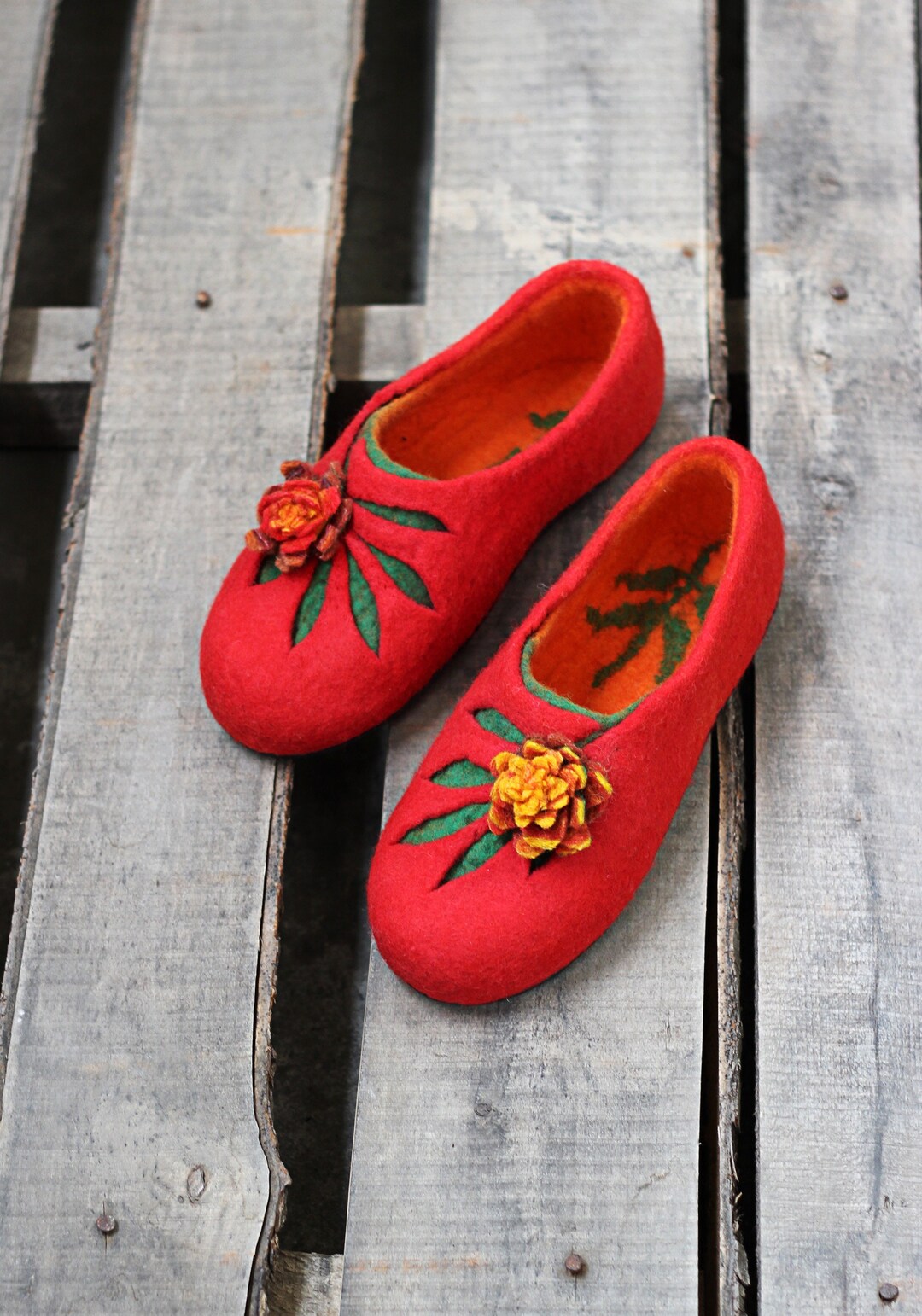 Mexican Marigold Flowers Felted All-season Slippers, Custom Women Clogs ...