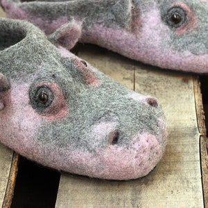 Hippopotamus Exclusive Felted Slippers, Hippo Eco Shoes, Custom ...